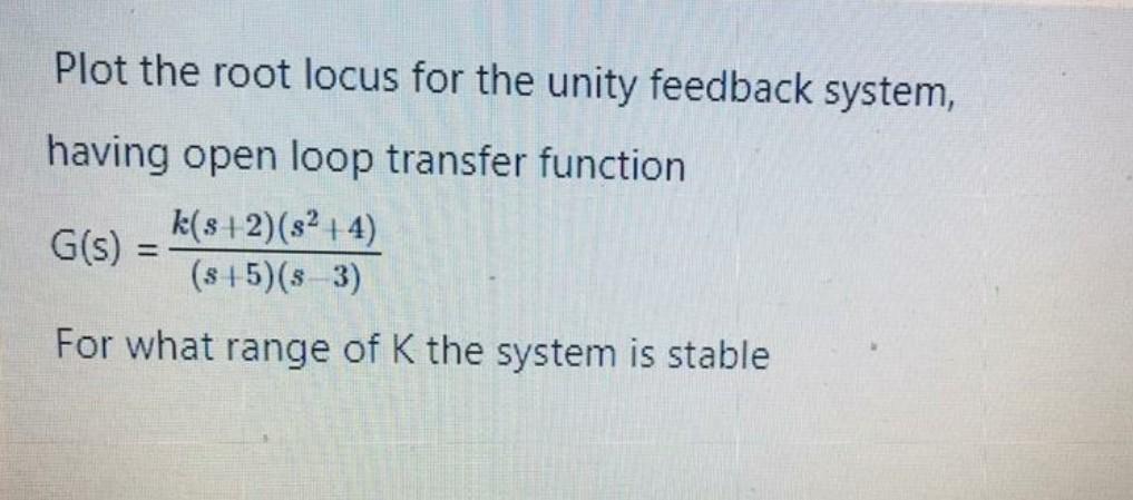 Solved Plot the root locus for the unity feedback system, | Chegg.com