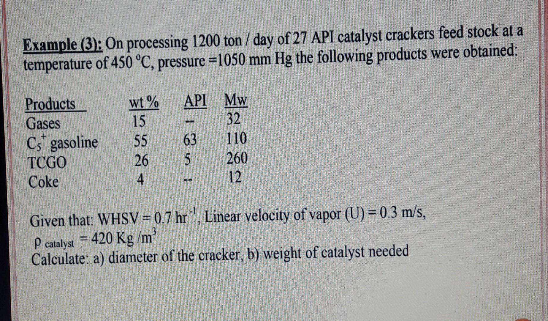 Solved Example (3): On processing 1200 ton / day of 27 API | Chegg.com