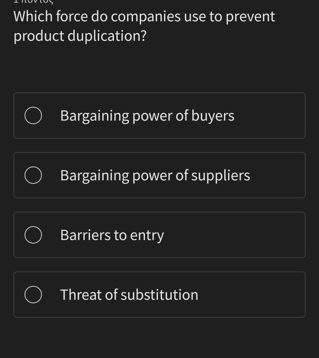 Solved Which force do companies use to prevent product | Chegg.com