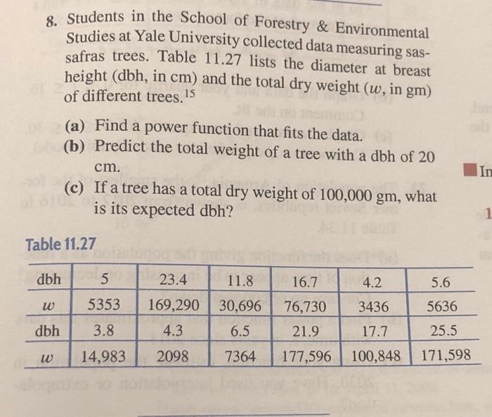 Solved 8. Students in the School of Forestry & Environmental | Chegg.com