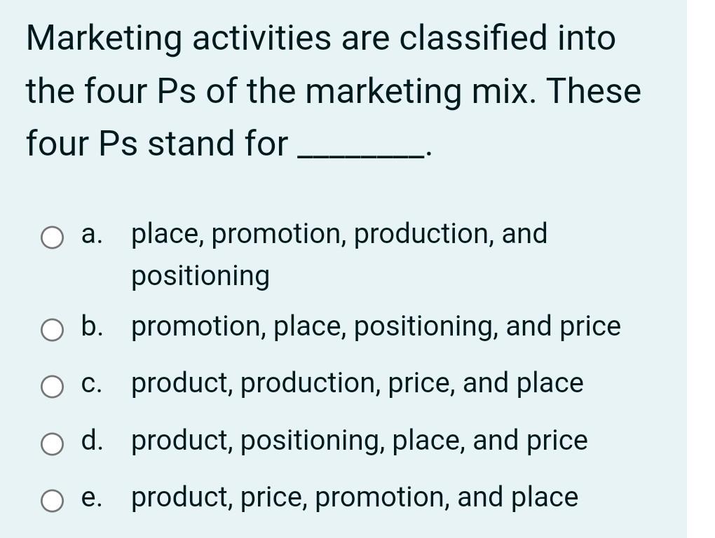 Solved Marketing activities are classified into the four Ps | Chegg.com