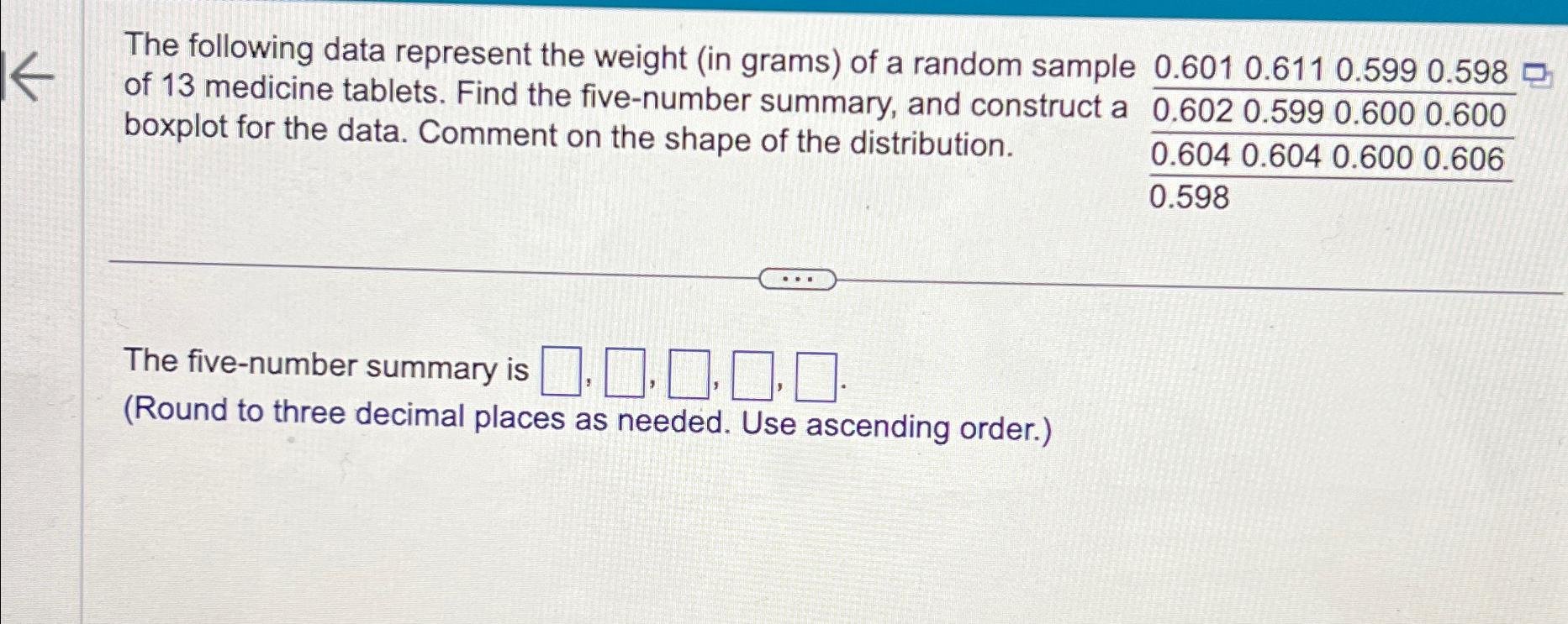 Solved The following data represent the weight (in grams) | Chegg.com