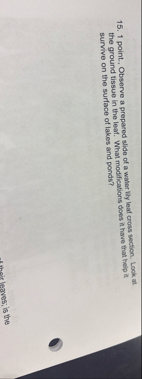 Solved 1 ﻿point., Observe a prepared slide of a water lily | Chegg.com