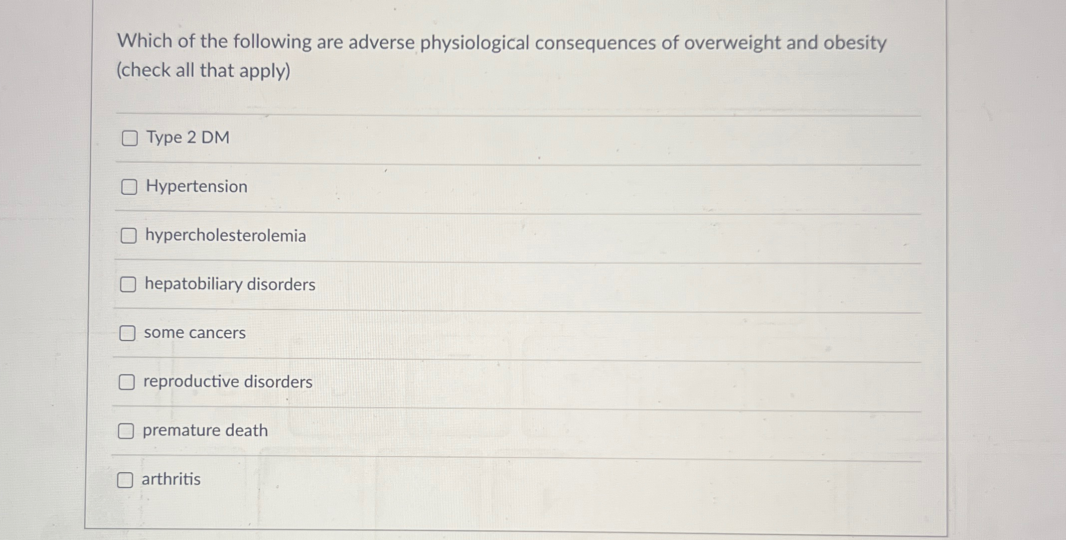 Solved Which of the following are adverse physiological | Chegg.com