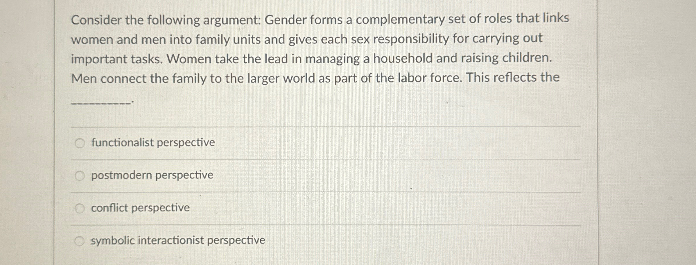 Solved Consider the following argument: Gender forms a | Chegg.com