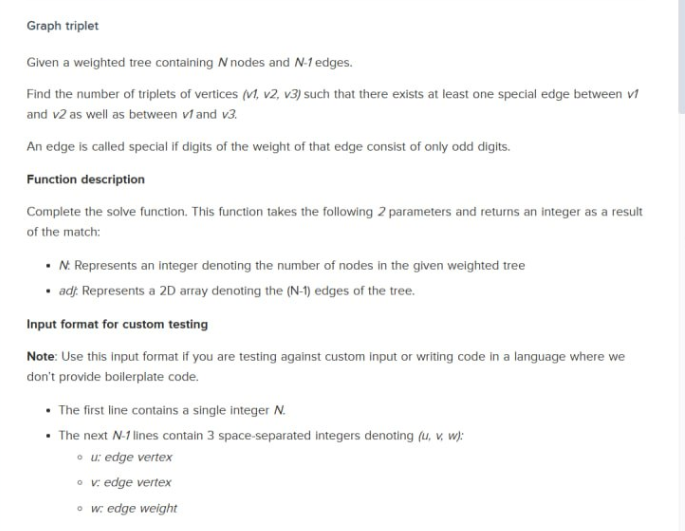 Solved Graph triplet Given a weighted tree containing N | Chegg.com