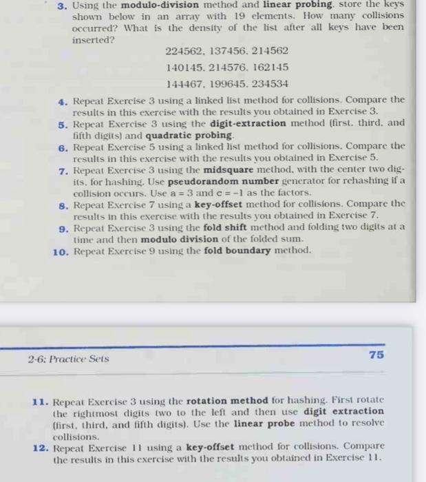 Solved 3. Using the modulo-division method and linear | Chegg.com