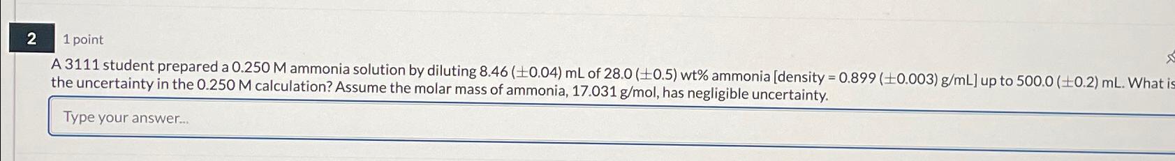 Solved 21 ﻿pointA 3111 ﻿student prepared a 0.250M ﻿ammonia | Chegg.com