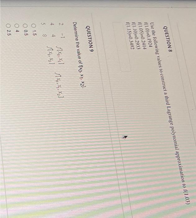 Solved QUESTION 8 Use the following values to construct a | Chegg.com
