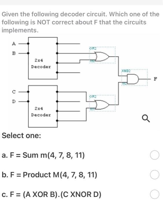 Solved Given the following decoder circuit. Which one of the | Chegg.com