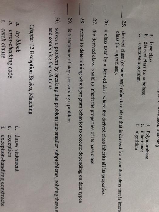Solved CUISIUNI, Matching a. base class b. derived class (or | Chegg.com
