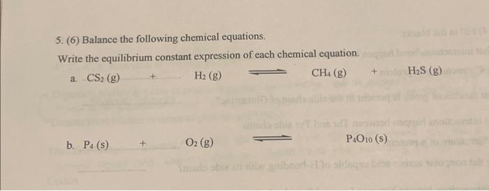 Solved 5. (6) Balance the following chemical equations. | Chegg.com