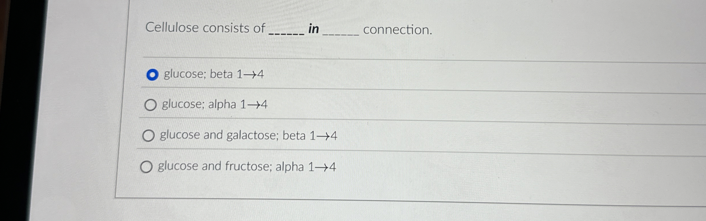 Solved Cellulose consists ofinconnection.glucose; beta | Chegg.com