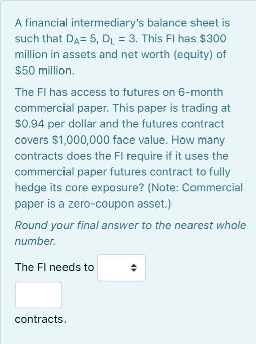 Solved A financial intermediary's balance sheet is such that | Chegg.com