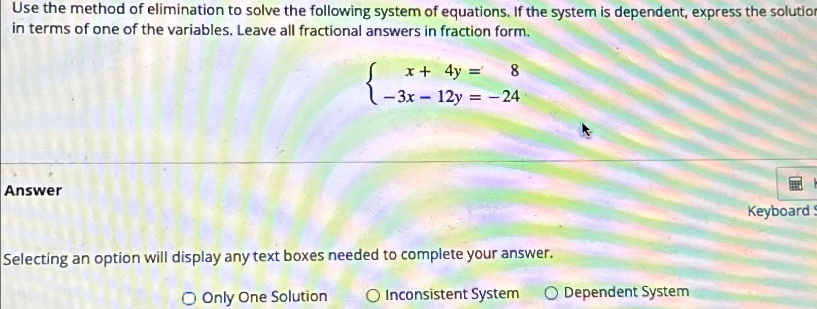 Solved Use the method of elimination to solve the following | Chegg.com