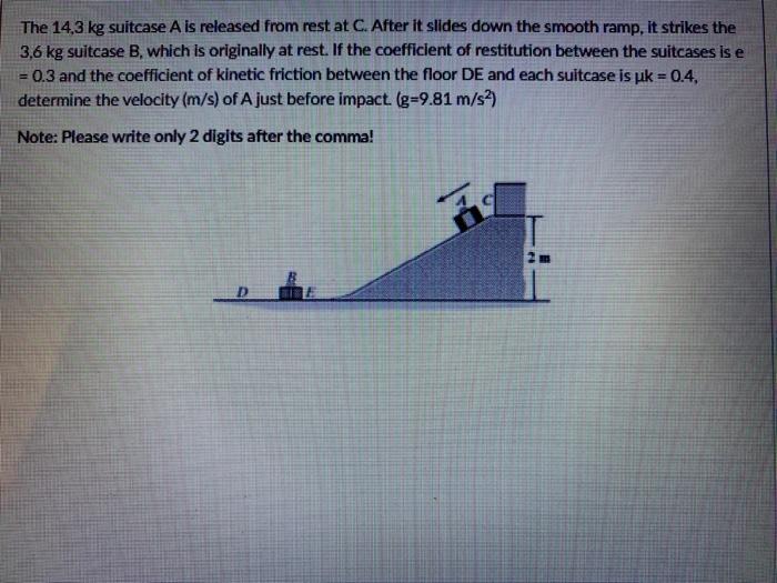 Solved The 14,3 kg suitcase A is released from rest at C. | Chegg.com