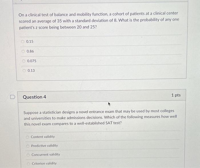 Solved On a clinical test of balance and mobility function, | Chegg.com