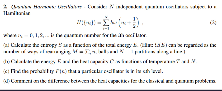 Solved Quantum Harmonic Oscillators - ﻿Consider N | Chegg.com