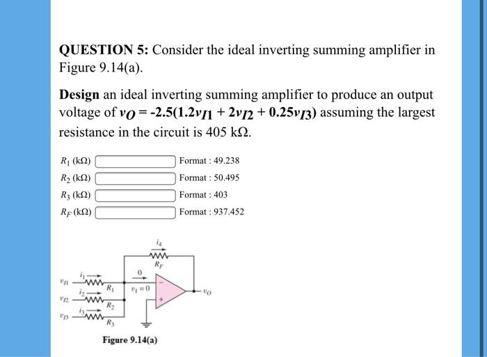 Solved QUESTION 5: Consider the ideal inverting summing | Chegg.com