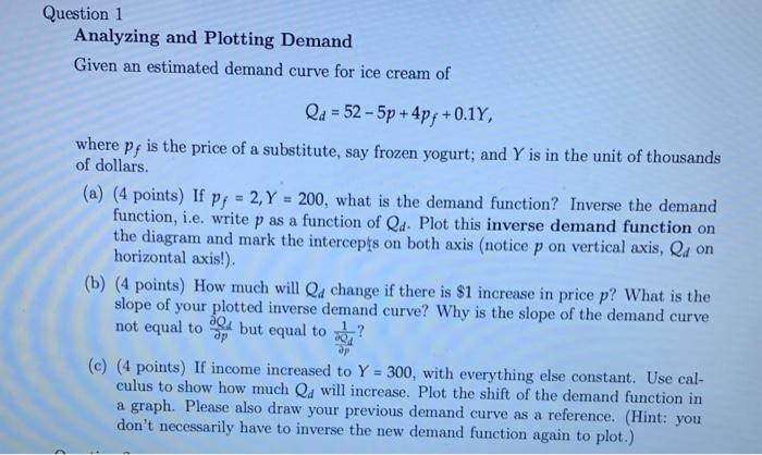 Solved Analyzing and Plotting Demand Given an estimated | Chegg.com