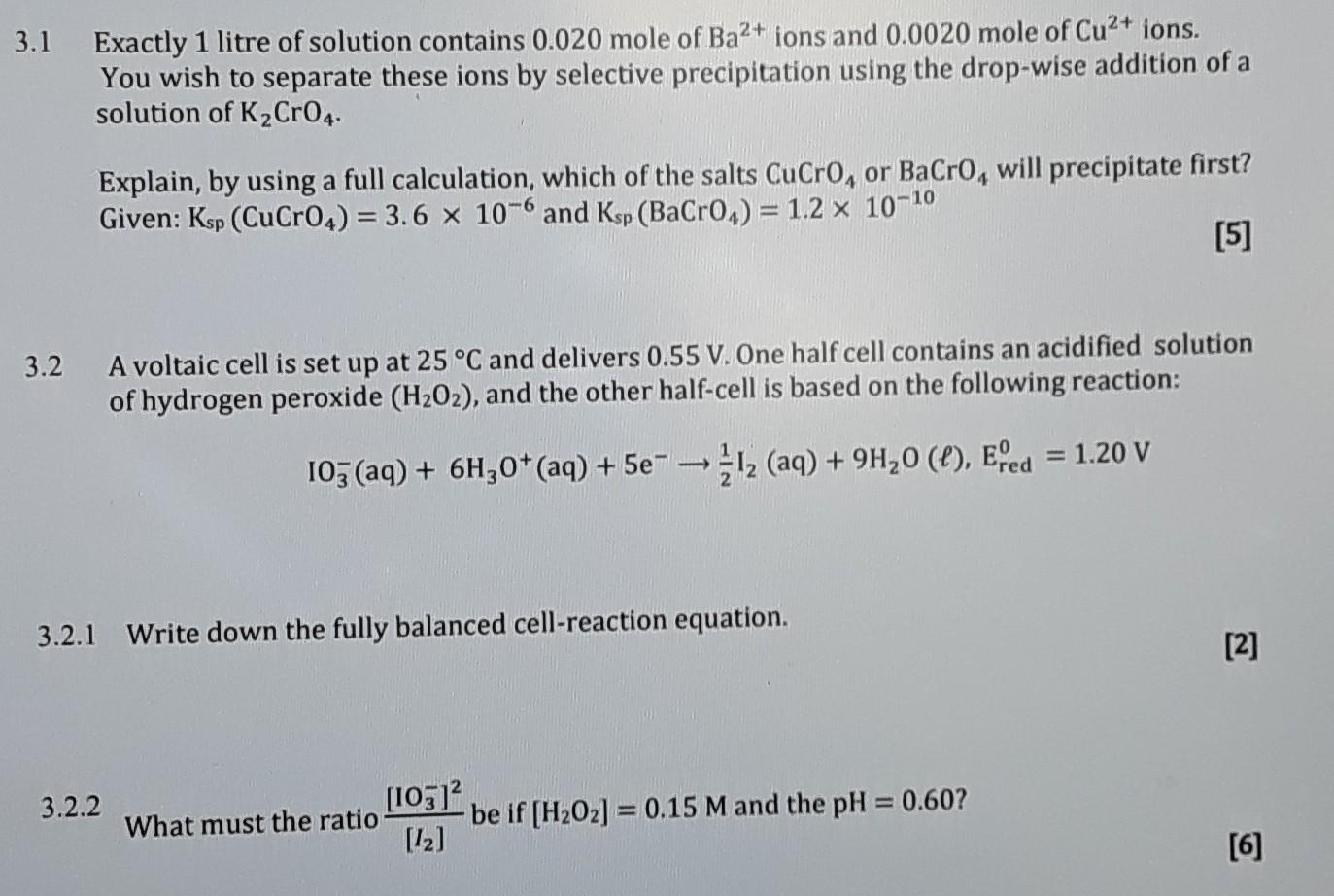 Solved 3.1 Exactly 1 litre of solution contains 0.020 mole | Chegg.com