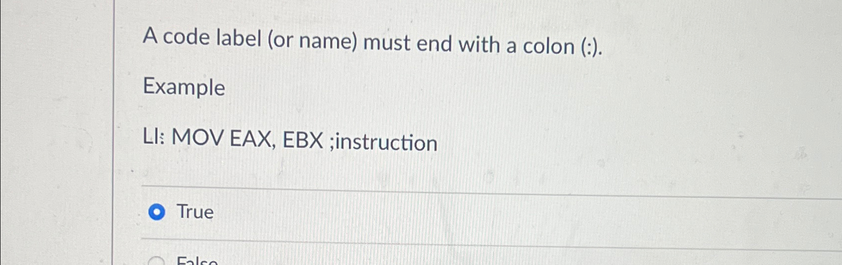 Solved A code label (or name) ﻿must end with a colon | Chegg.com