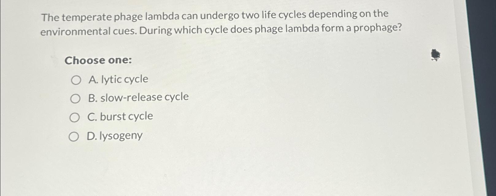 Solved The Temperate Phage Lambda Can Undergo Two Life 3099