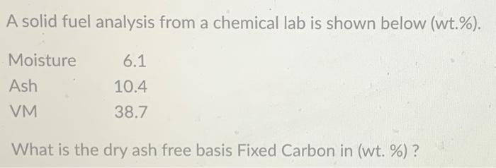 Solved A solid fuel analysis from a chemical lab is shown | Chegg.com