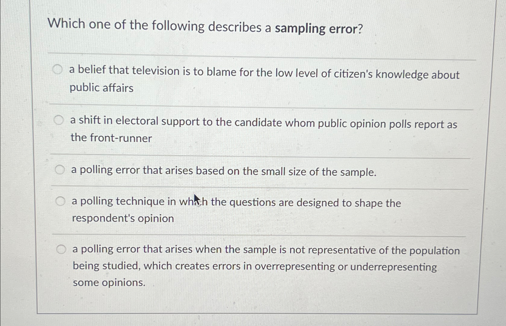 Solved Which one of the following describes a sampling | Chegg.com