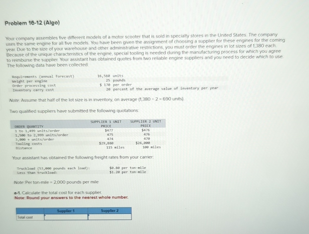 Solved Problem 16-12 (Algo)Your company assembles five | Chegg.com