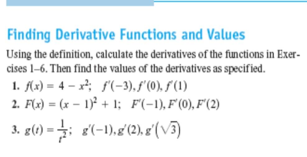 Solved Finding Derivative Functions And Values Using The