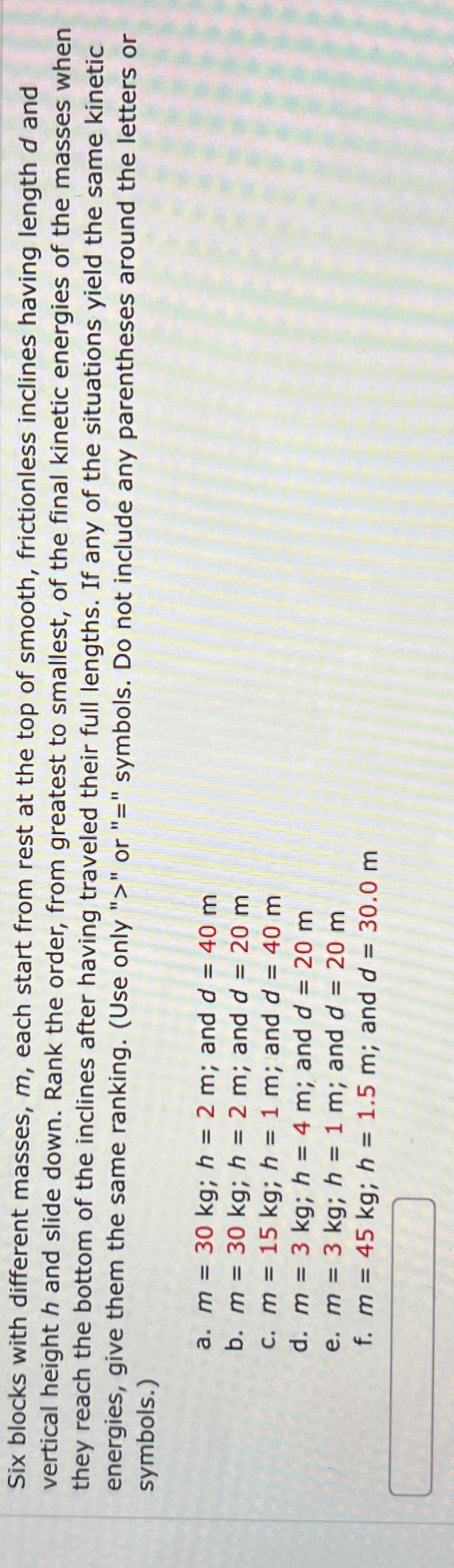 Solved Six blocks with different masses, m, ﻿each start from | Chegg.com