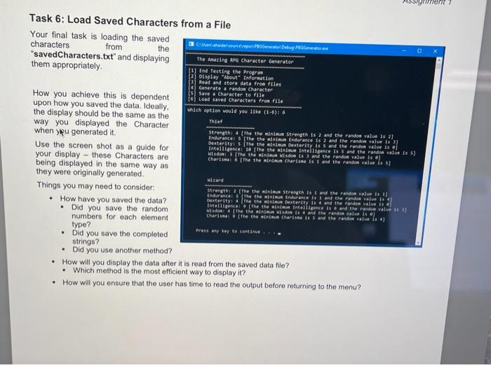 griment Task 6: Load Saved Characters from a File | Chegg.com
