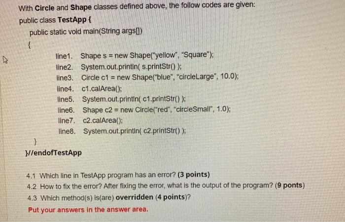 Solved Shape public class Shape private double area; private | Chegg.com