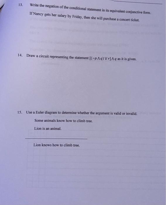 13. Write the negation of the conditional statement | Chegg.com