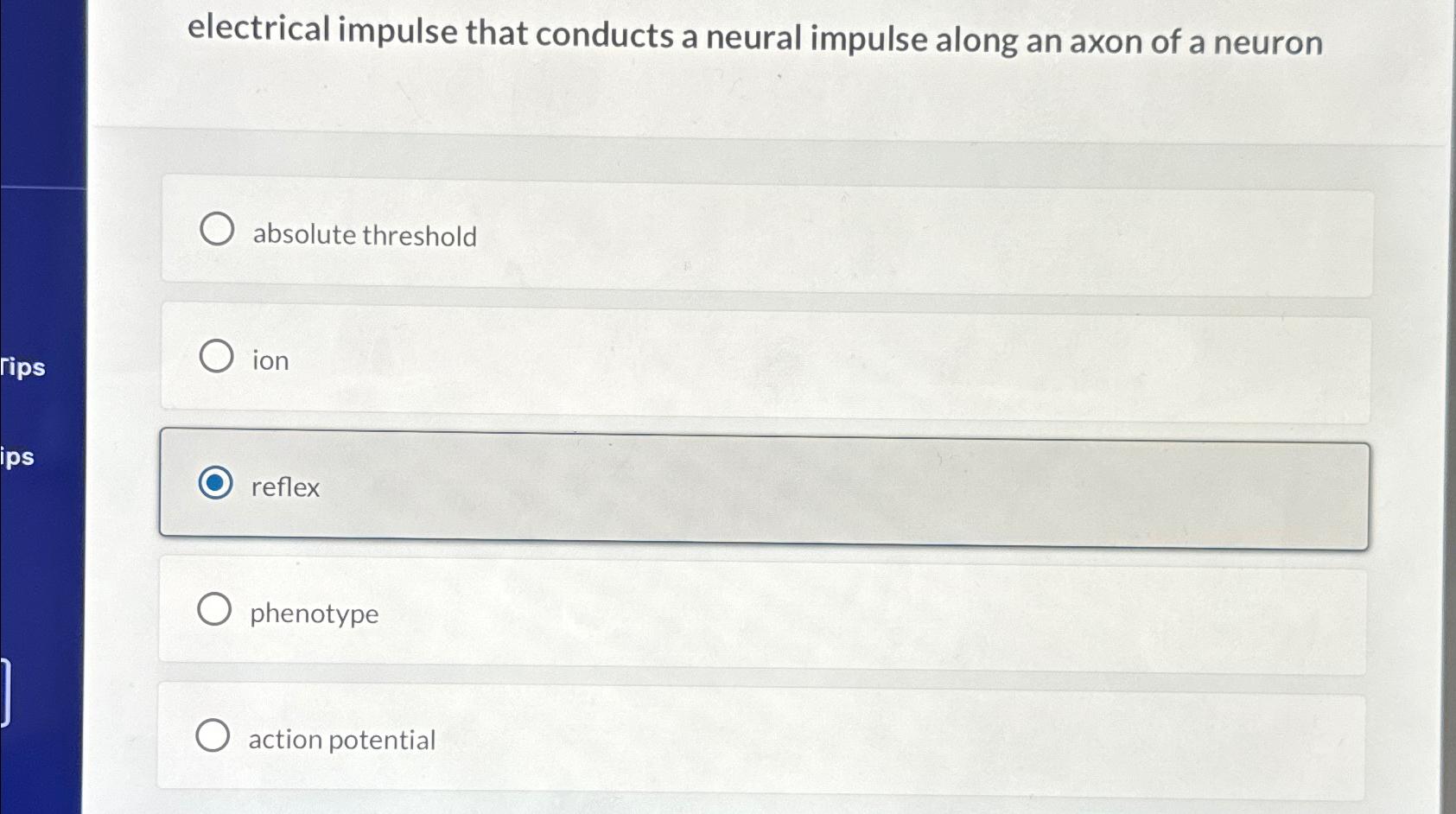 Solved electrical impulse that conducts a neural impulse | Chegg.com
