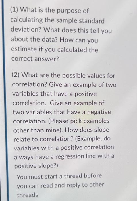 Solved 1.) what is the purpose of calculating the sample | Chegg.com