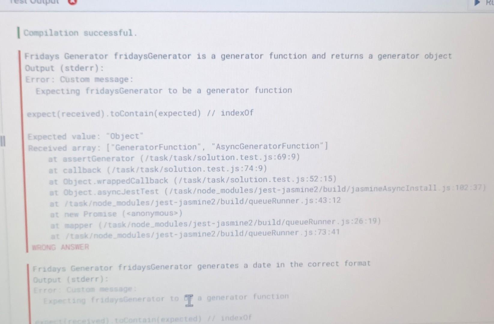 Solved Implement a generator of Fridays using JavaScript and | Chegg.com
