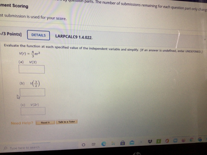Solved parts. The number of submissions remaining for each | Chegg.com