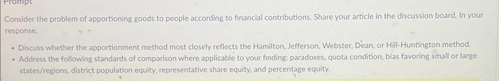Solved Consider the problem of apportioning goods to people | Chegg.com