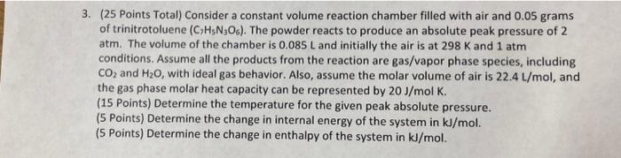 Solved 3. (25 Points Total) Consider a constant volume | Chegg.com