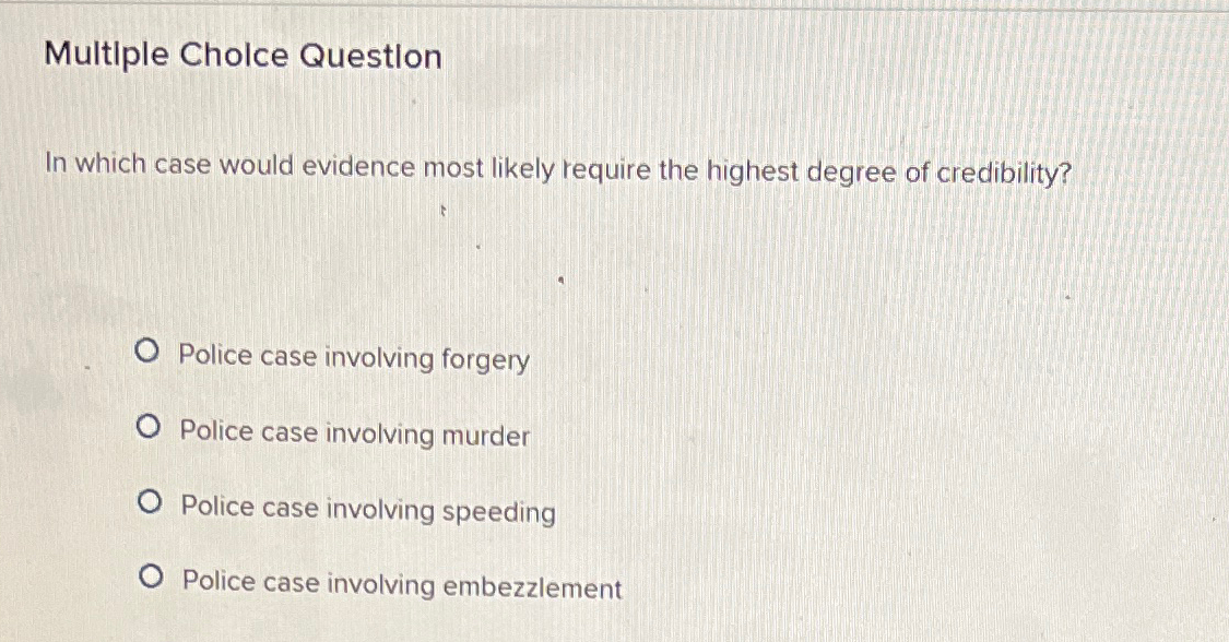 Solved Multiple Cholce QuestionIn which case would evidence | Chegg.com