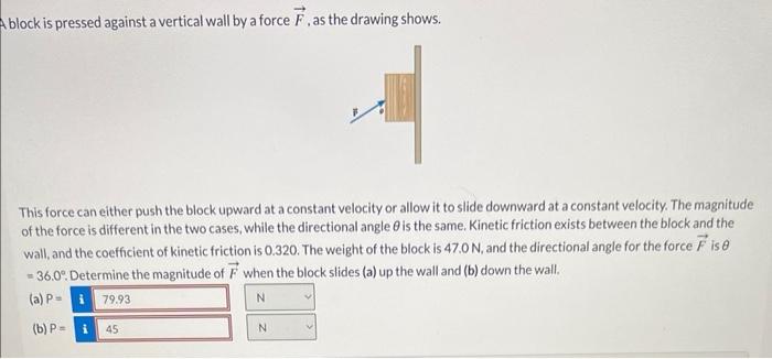 Solved block is pressed against a vertical wall by a force | Chegg.com