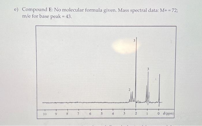 Solved e) Compound E : No molecular formula given. Mass | Chegg.com