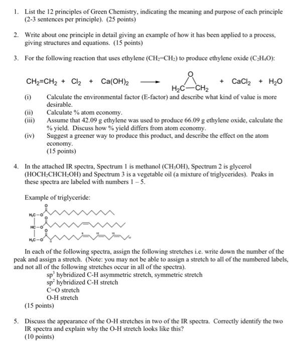 Solved 1. List the 12 principles of Green Chemistry, | Chegg.com