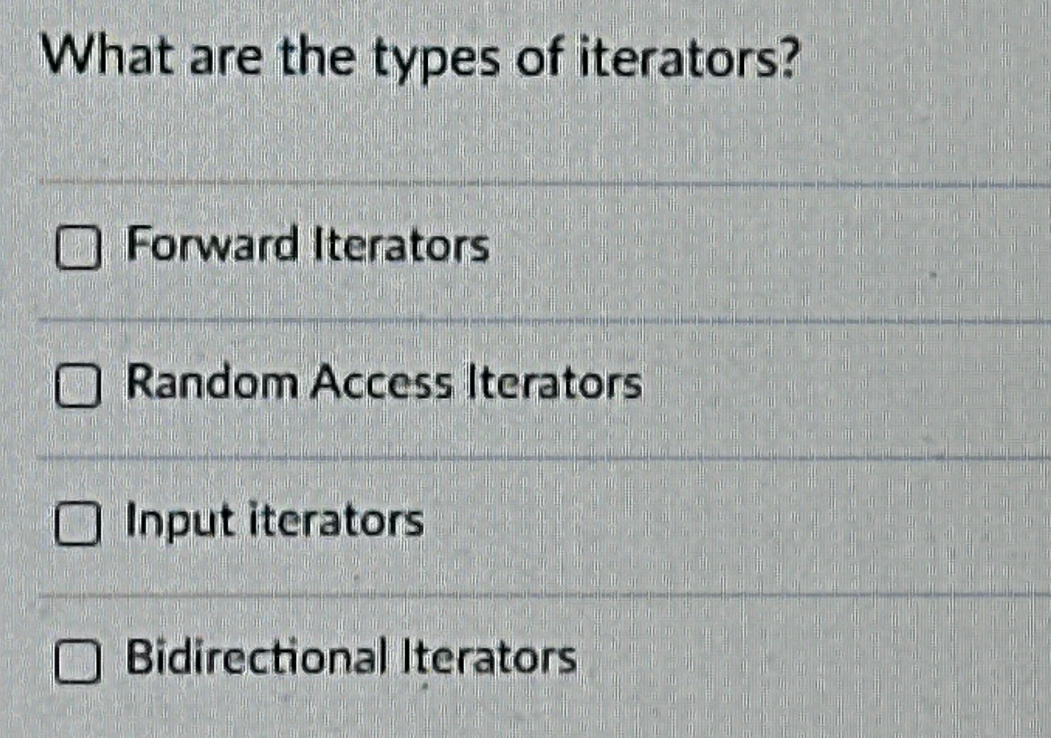 Solved What are the types of iterators?Forward | Chegg.com