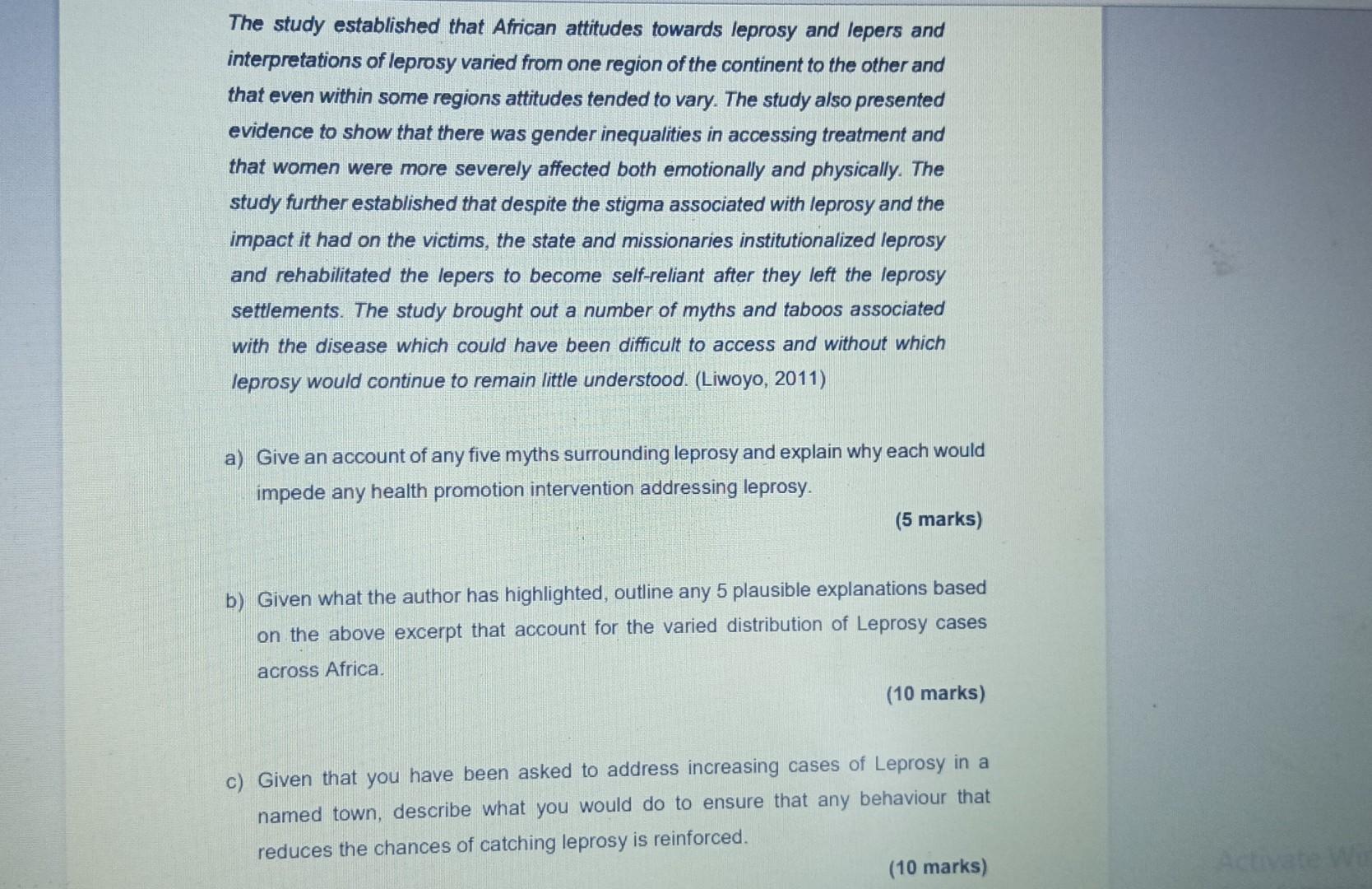 Solved The study established that African attitudes towards | Chegg.com