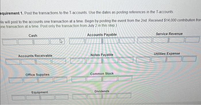 Solved quirement 1. Post the transactions to the T-accounts. | Chegg.com