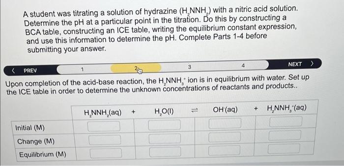 Solved A student was titrating a solution of hydrazine | Chegg.com
