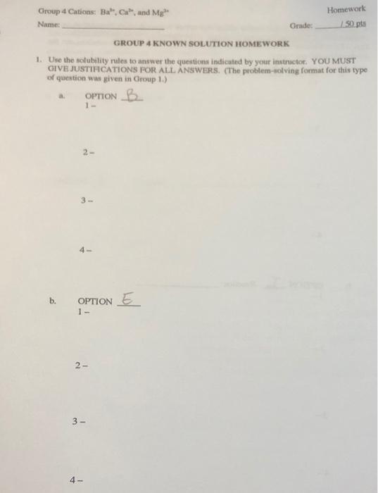 Solved Homework Group 4 Cations: Bacaand Mg Name: Grade: 1.5 | Chegg.com